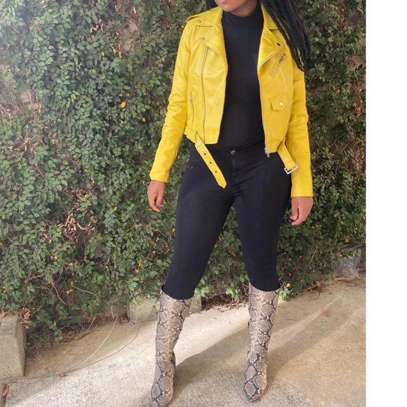 Zara | Jackets & Coats | Zara Yellow Biker Jacket | Poshmark